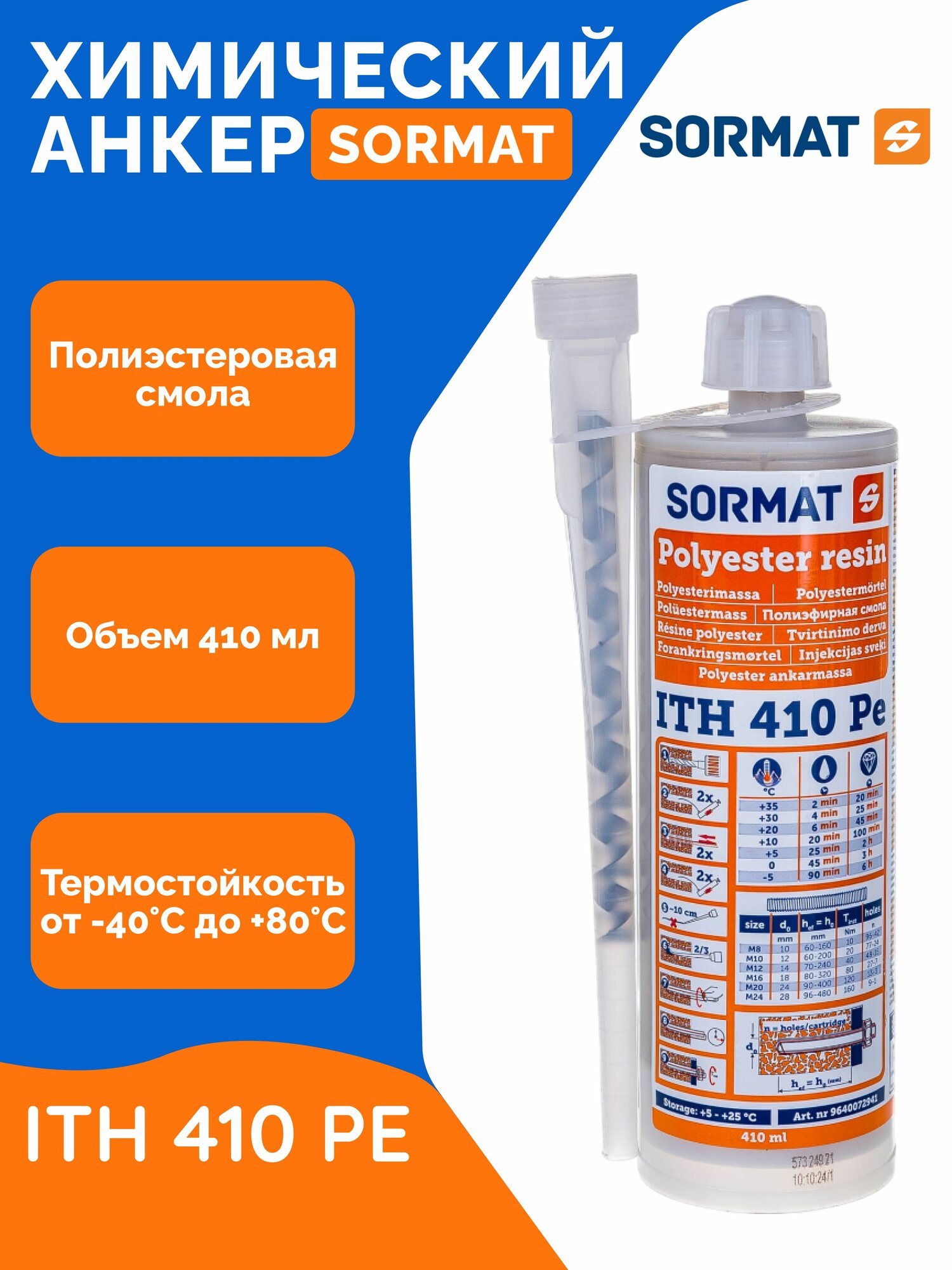 Анкер химический SORMAT полиэстеровая смола ITH 410 PE