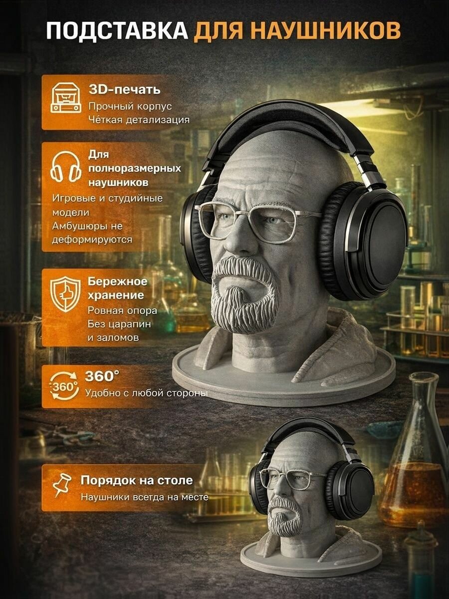 Подставка для наушников Shoptronic "Голова во все тяжкие", пластик, белая, 1шт