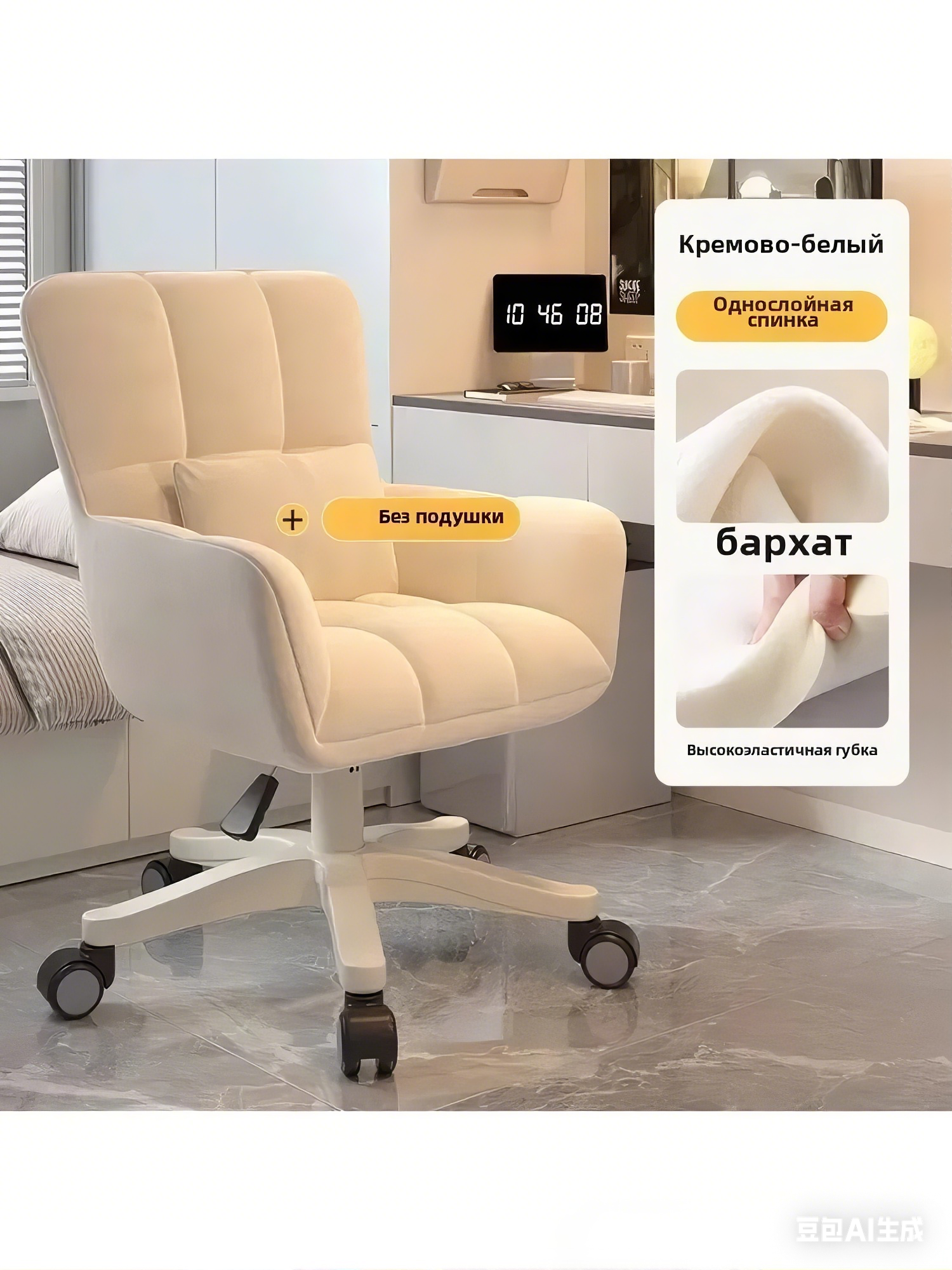 Детское компьютерное кресло, Кремово-белый бархат Красивый цвет