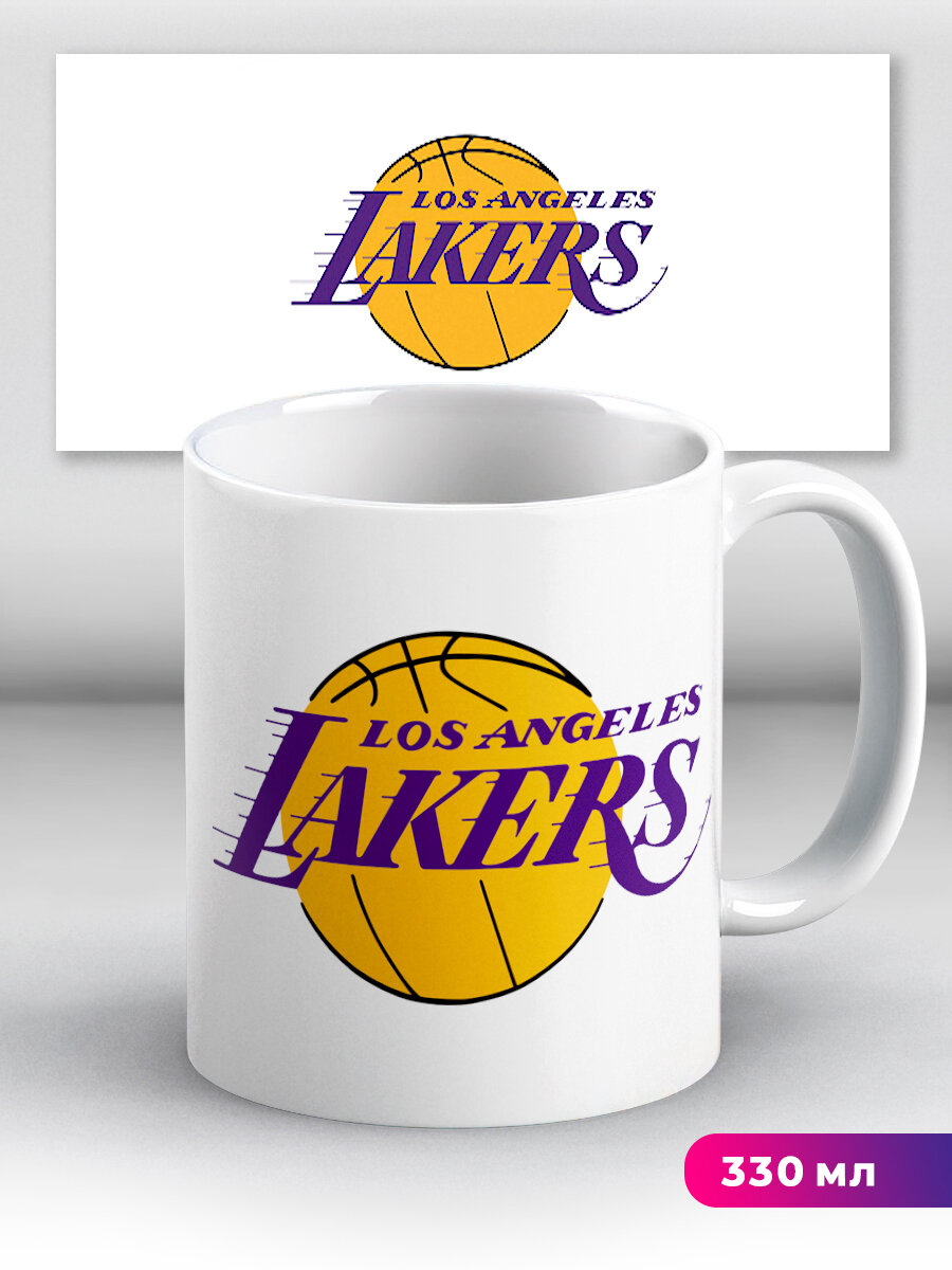 Кружка Lakers Баскетбол Лэйкерс NBA 330 мл, керамическая с принтом, подходит для СВЧ, горячих и холодных напитков