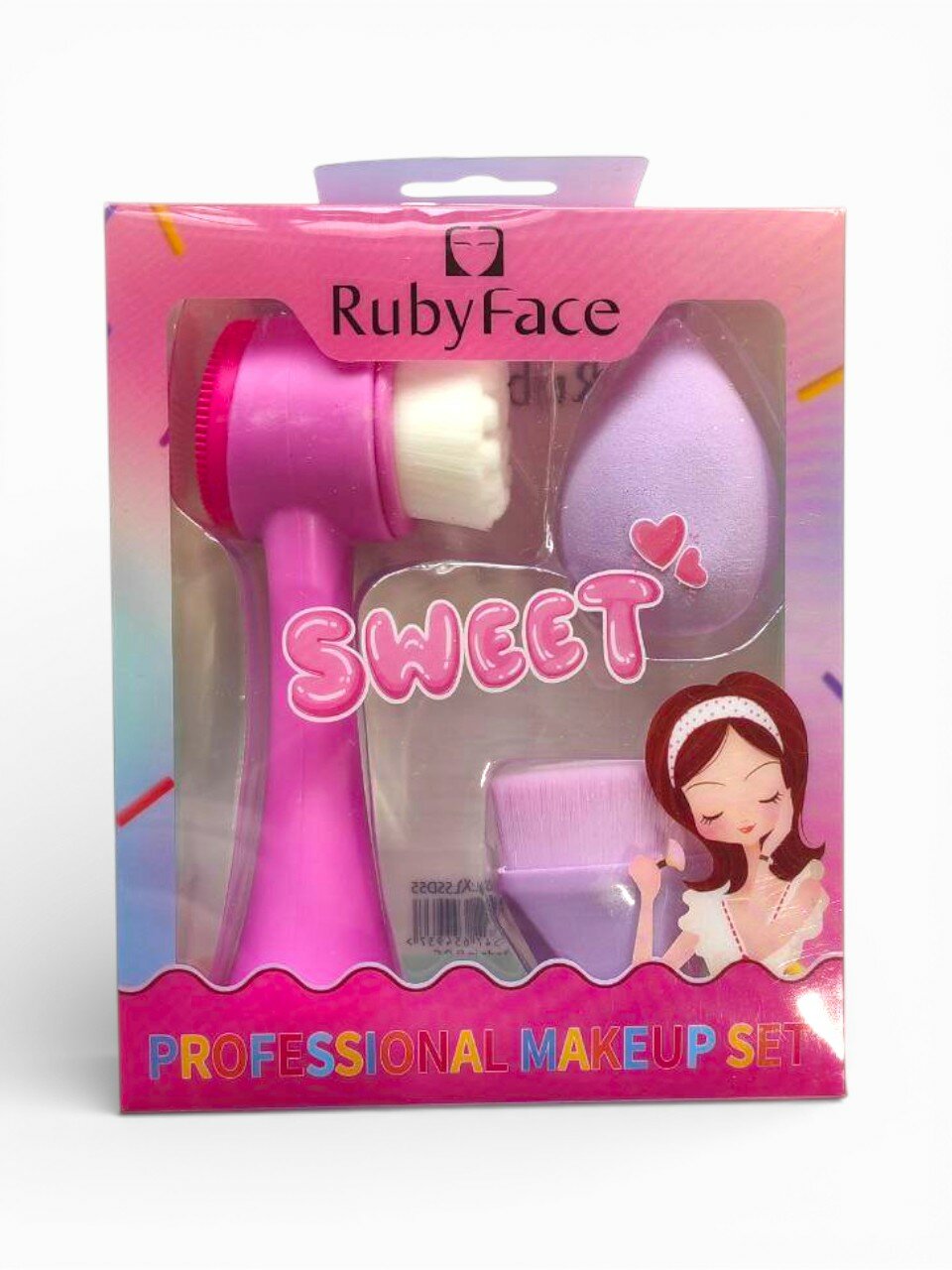 Набор 3 в 1: двусторонняя кисть + спонж + кисть кабуки, Ruby Face