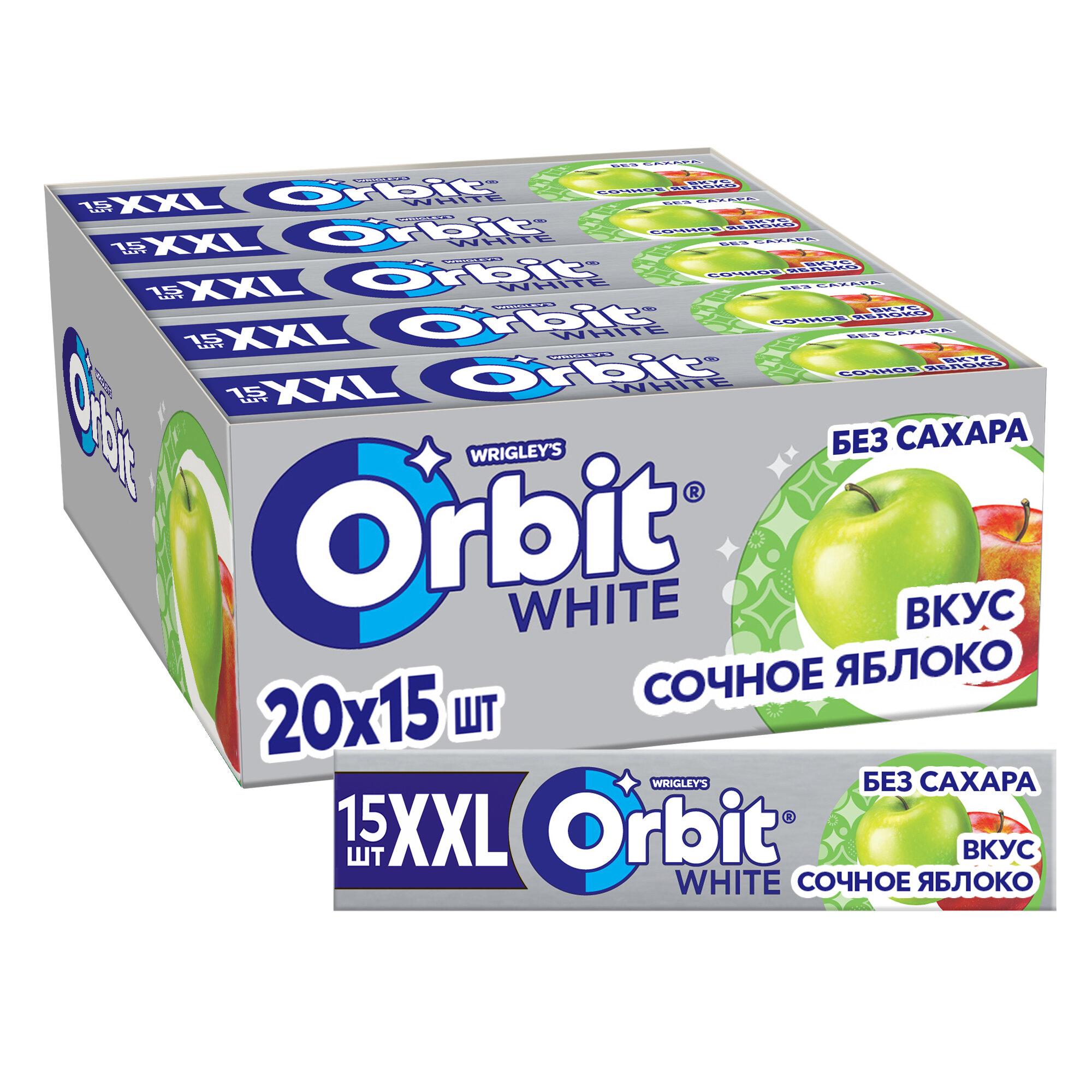 Жевательная резинка Orbit White Сочное яблоко без сахара, 20 пачек по 20,4 г
