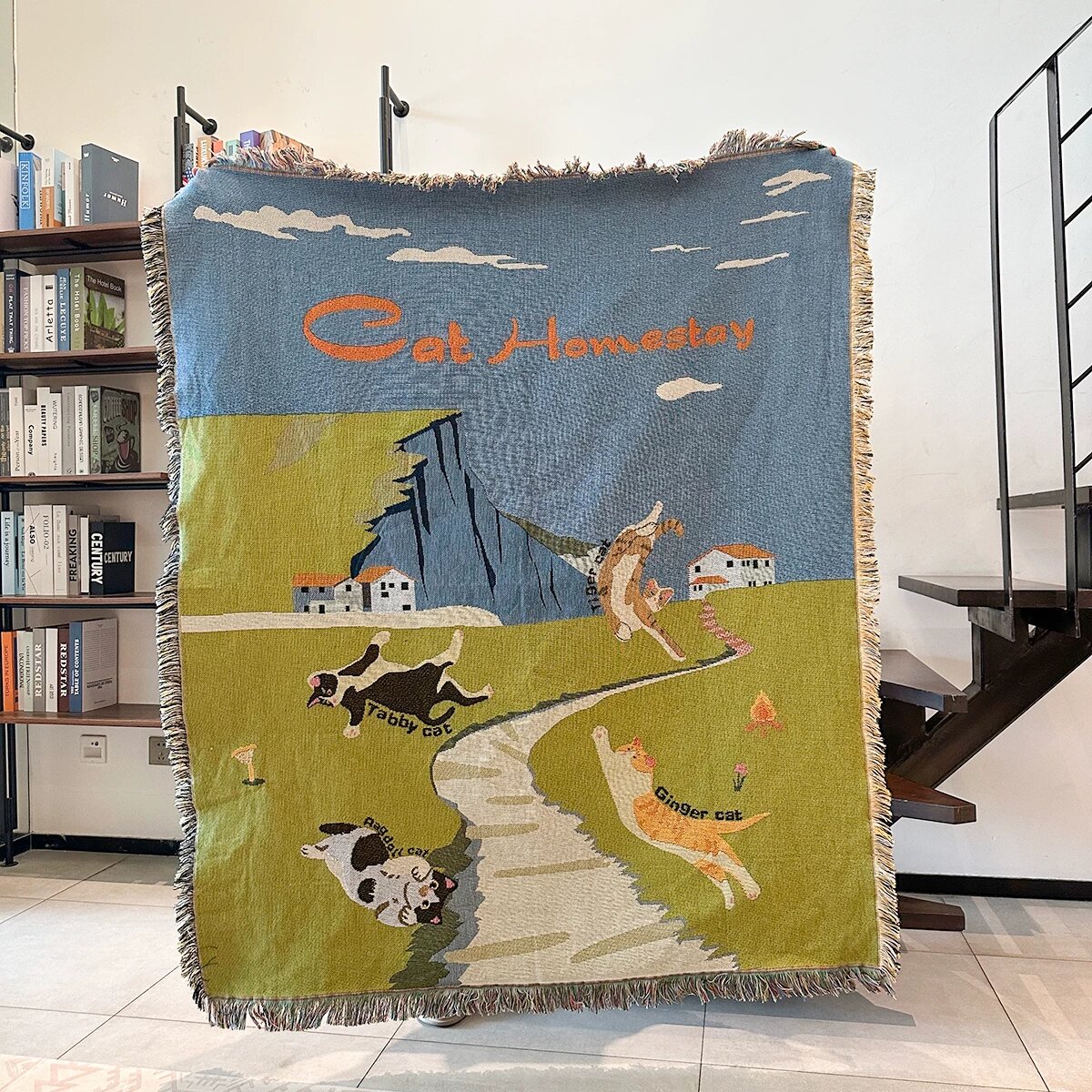 Настенный коврик из хлопка 120x160 см с кисточкой, винтажный стиль, экологичная печать для домашнего декора