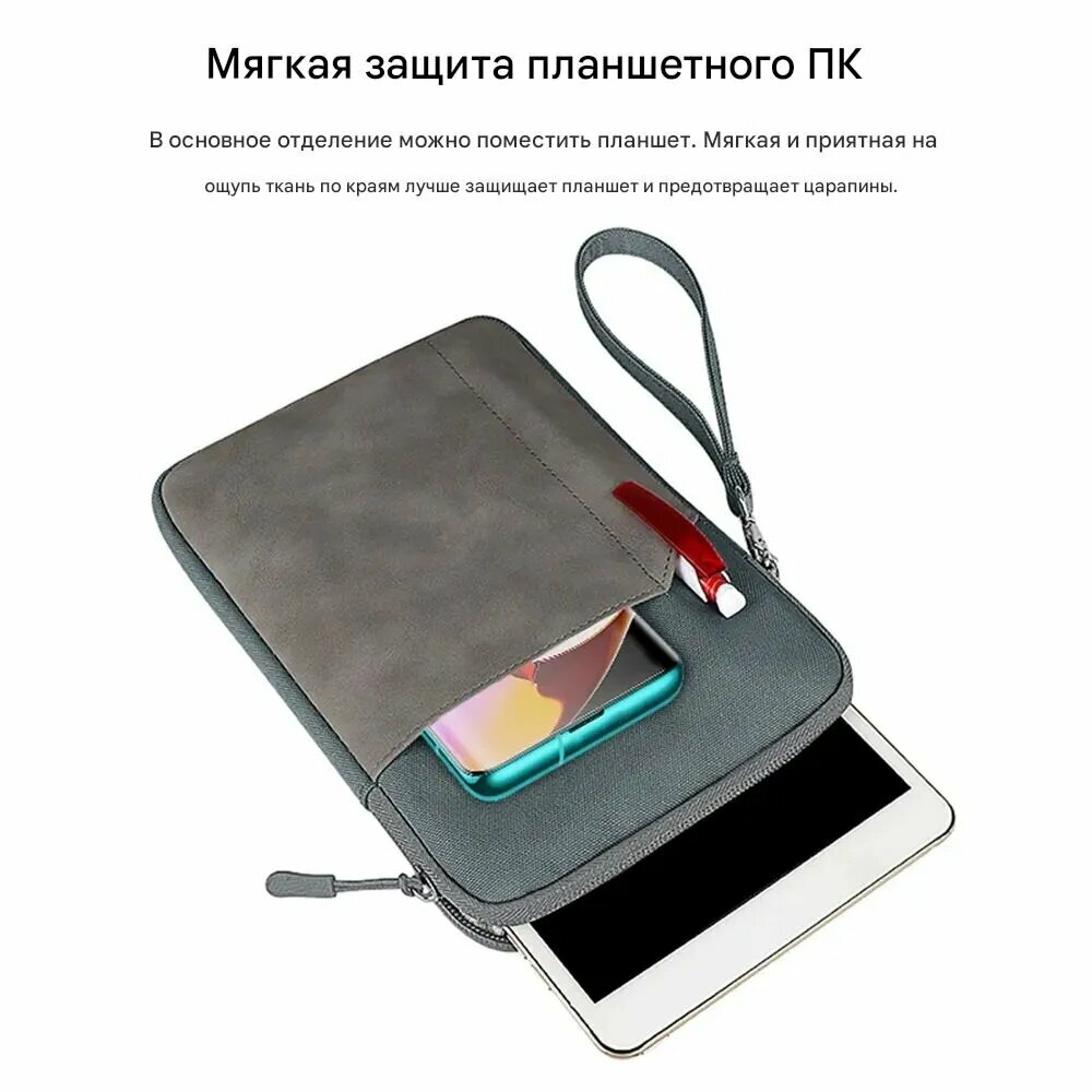 Чехол для планшета 7.9-10.8 дюймов с мягкой защитой и водонепроницаемым карманом