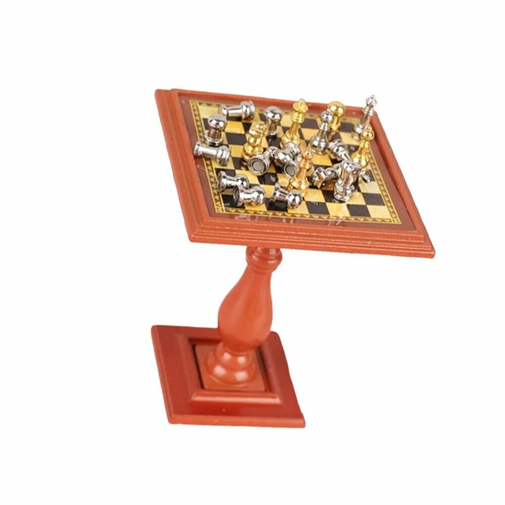 Магнитный деревянный шахматный стол для миниатюрных дисплеев 1:12