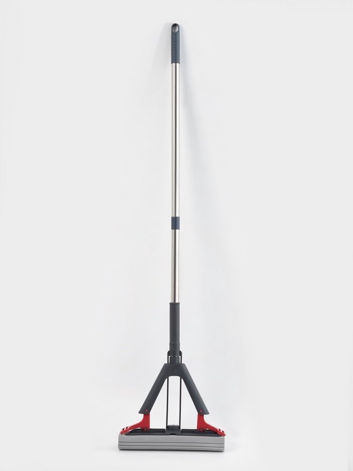 Швабра PVA со складным отжимом, стальной 2-х секционный черенок, высота 115 см, чёрно-красная