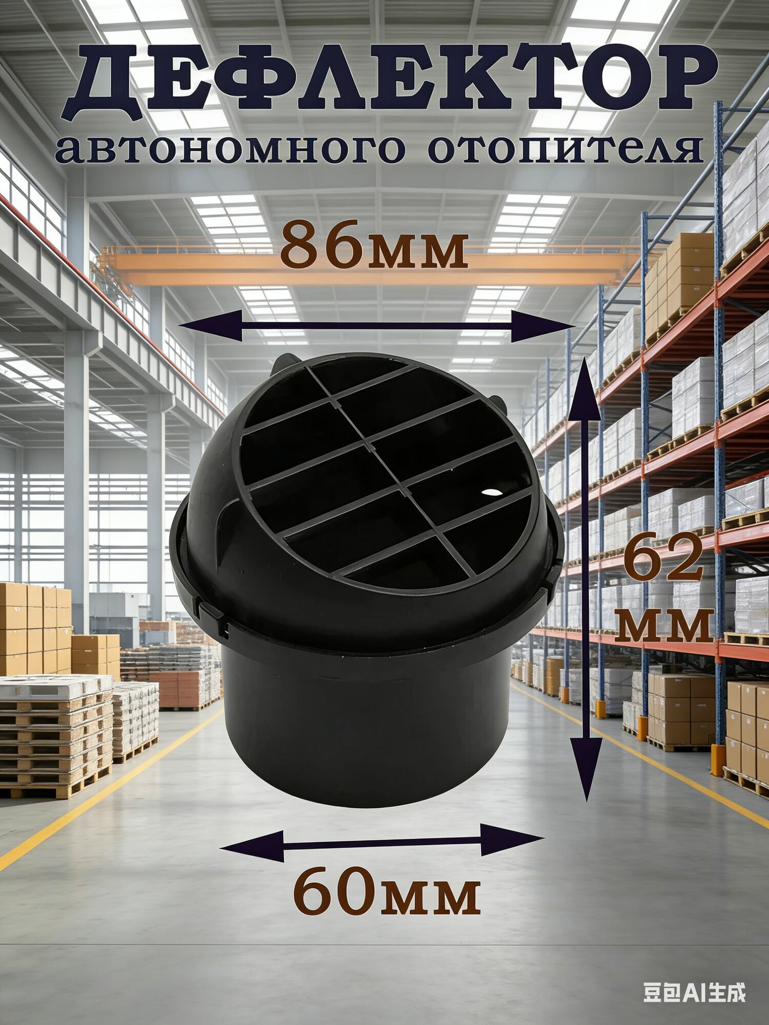 Независимый нагреватель, 2000 Вт, 60 мм, черный, 1 шт.