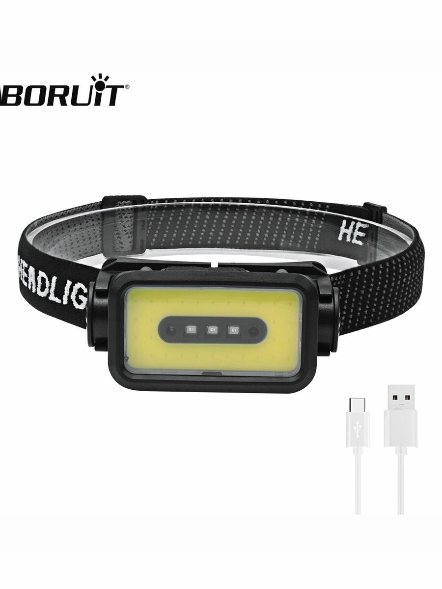 Налобный фонарь BORUIT K352, зарядка Type-C, встроенный аккумулятор