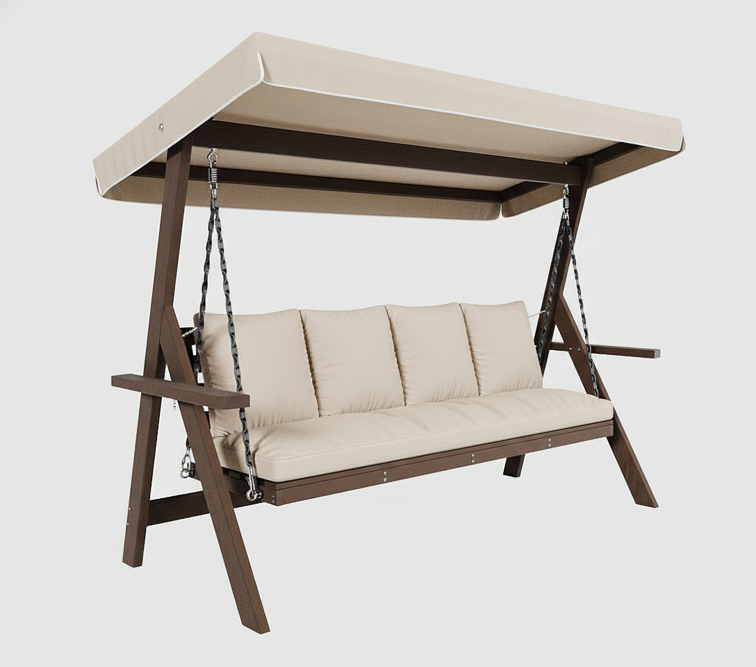 Качели садовые взрослые 4-х местные Brixton с матрасом, подушками и тентом