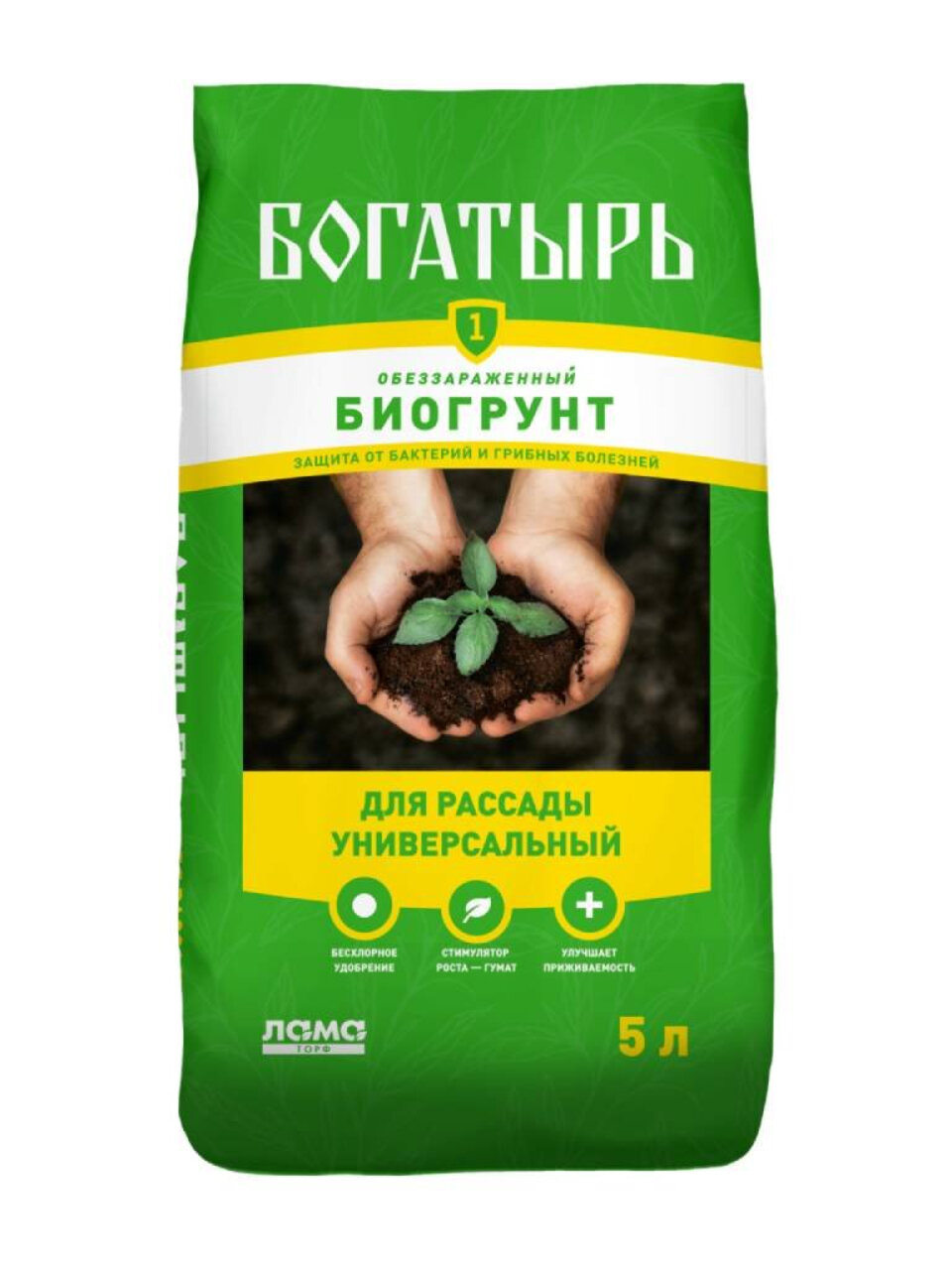 Грунт Богатырь, для рассады, 5 л, Лама Торф