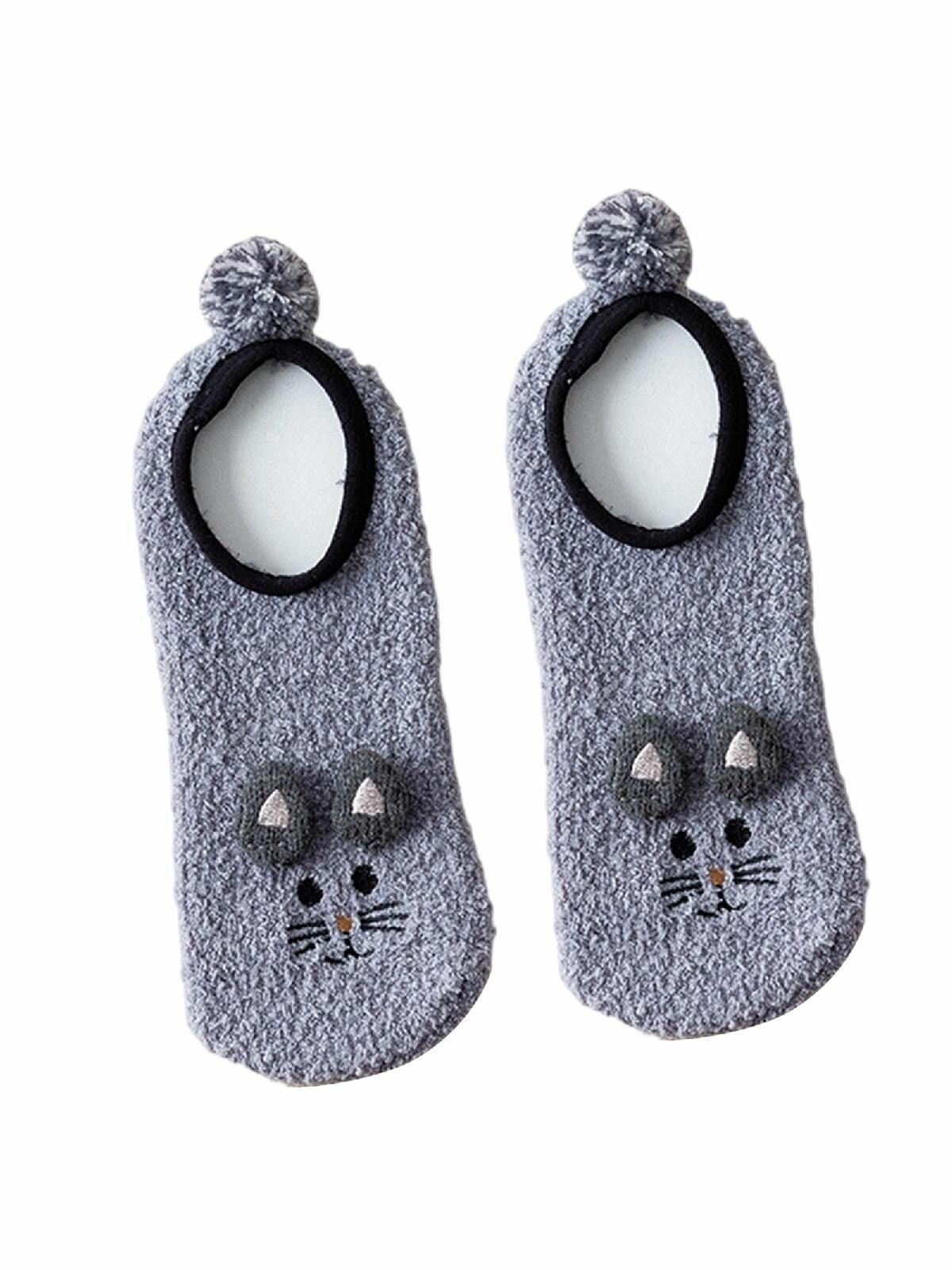 Нескользящие флисовые носки для женщин, Серая кошка 1