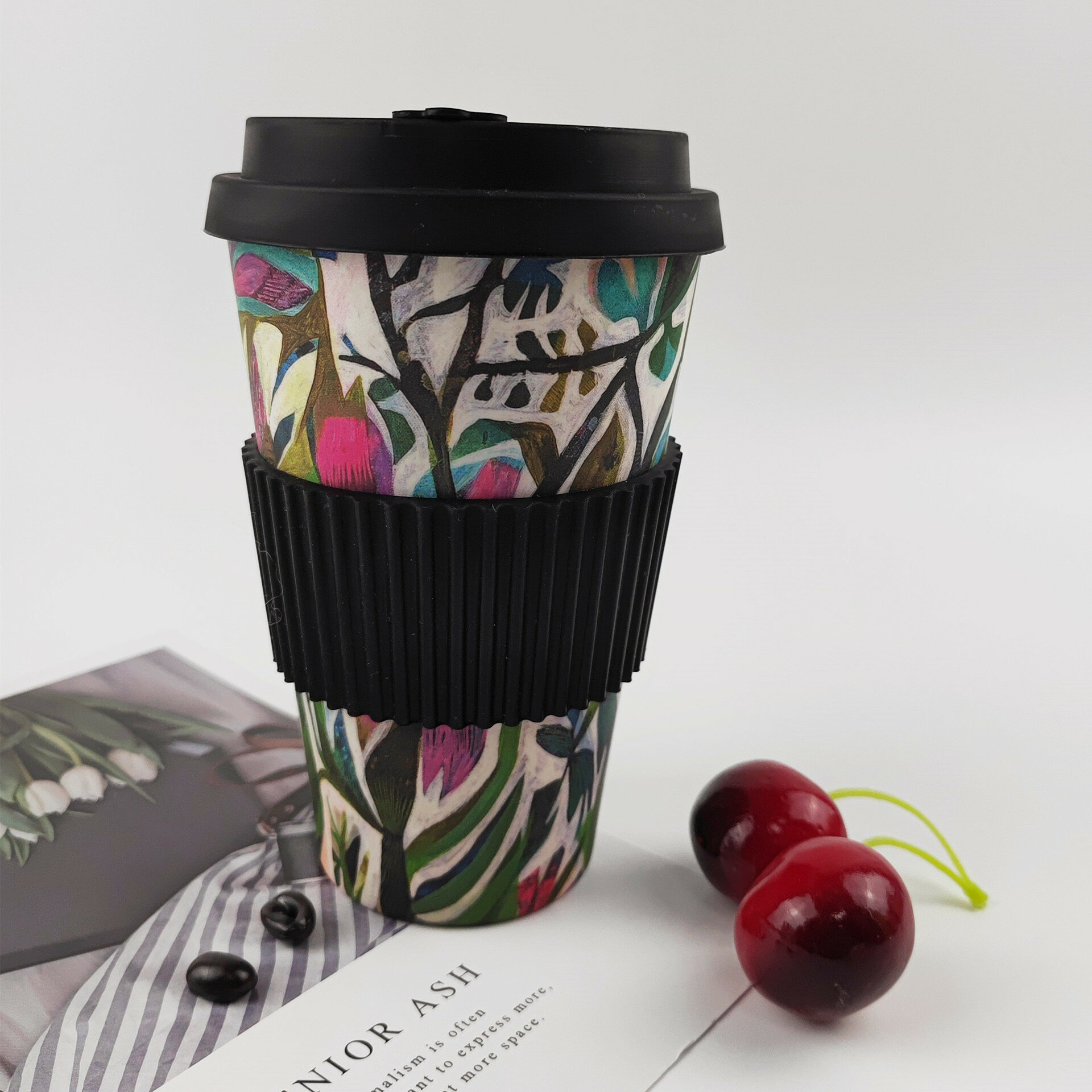 430 мл стакан для воды из бамбукового волокна, современный и простой, удобная кофейная кружка, популярная среди студентов-мужчин и женщин, с трубочкой для питья.