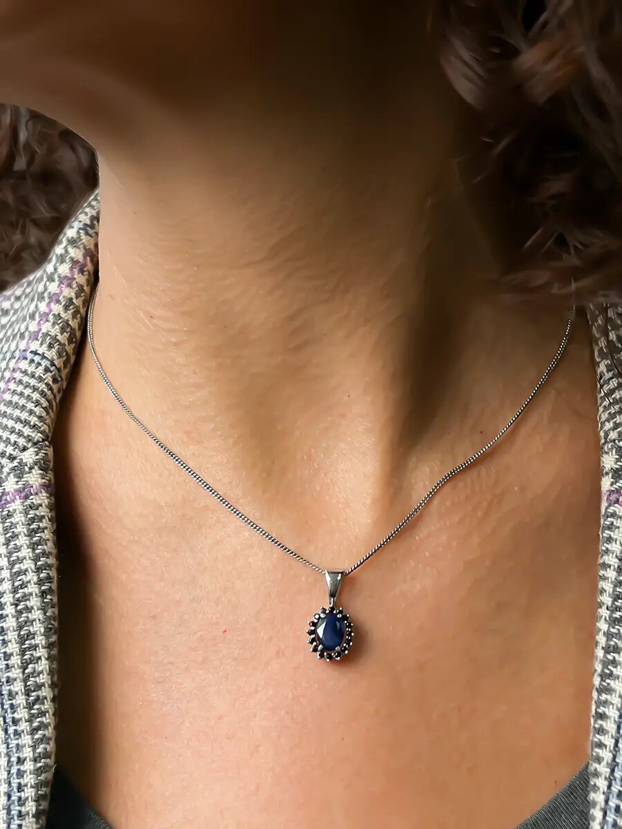 Подвеска, серебро, 925 проба, родирование, шпинель, сапфир