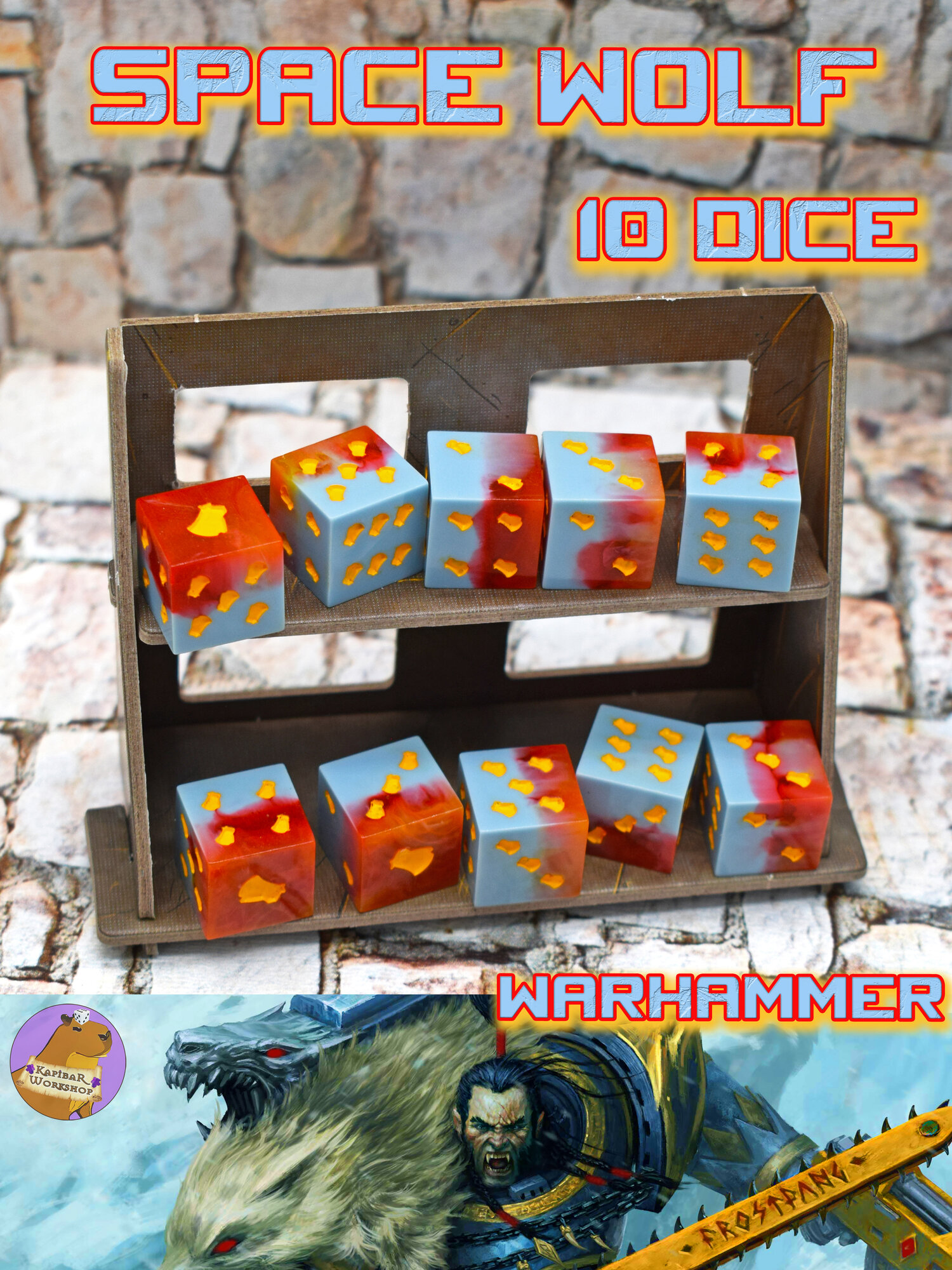 "Space Wolves" Дайсы Игральные кубики для настольных игр и варгеймов (Warhammer) 10 D6 15мм.