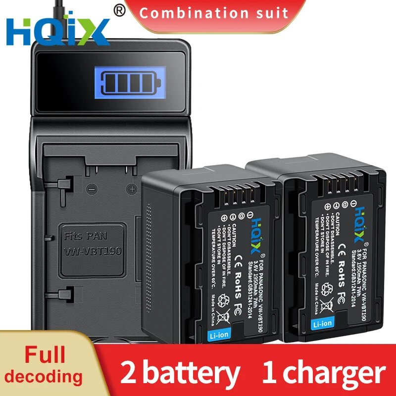 HQIX Зарядное устройство для Panasonic VW-VBT190 2 Battery 1 Charger