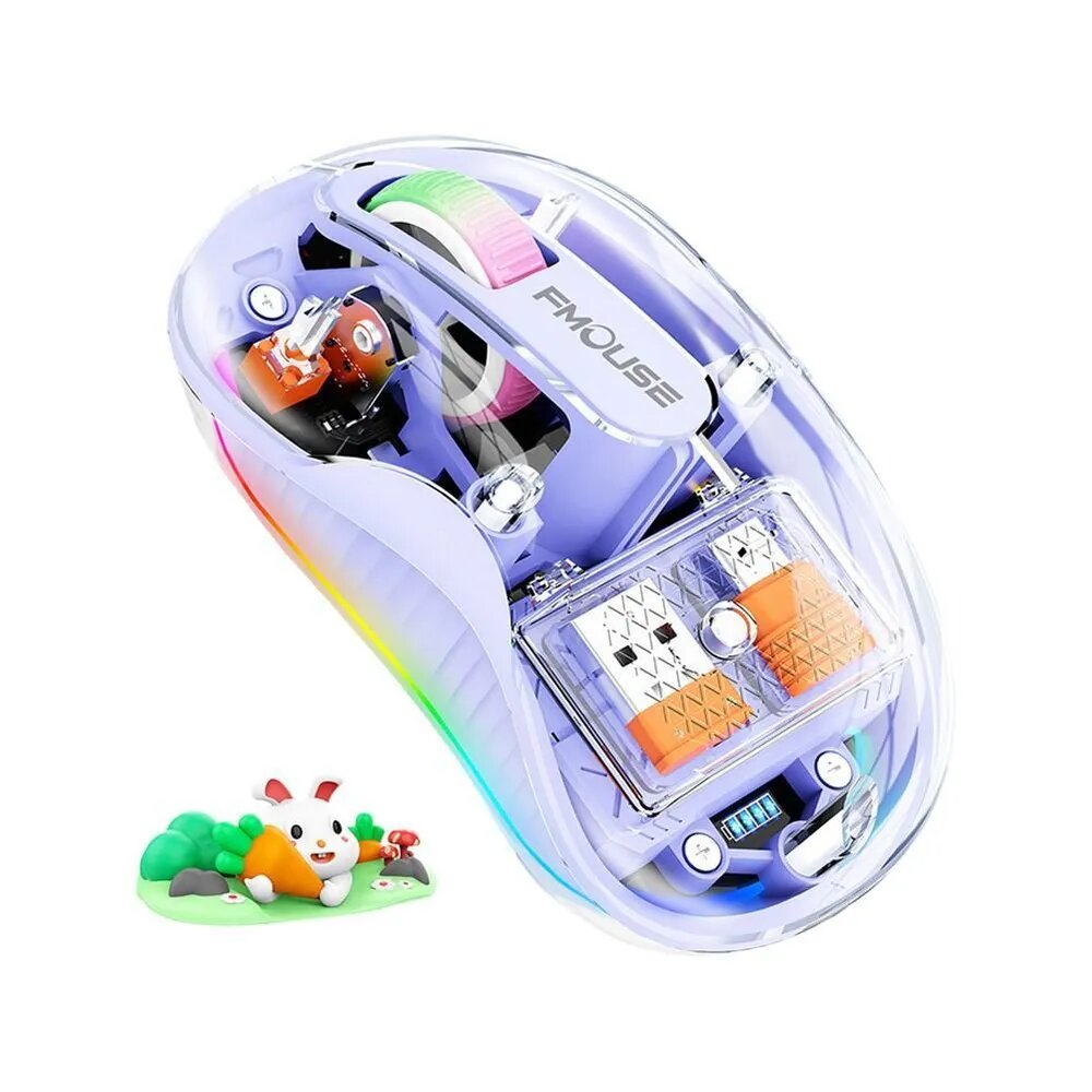 Мышь Fmouse, фиолетовый, беспроводная, Bluetooth, прозрачная, с подсветкой, 150x80x40 мм