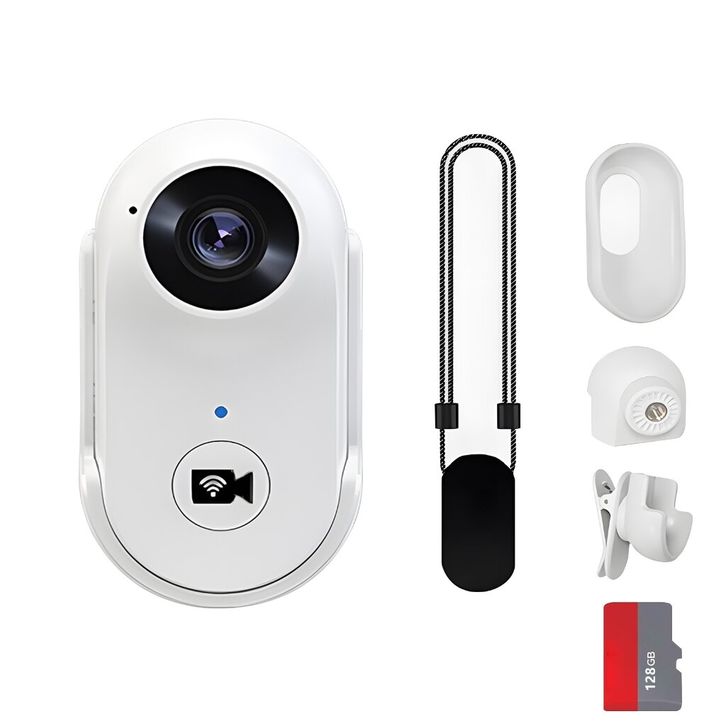 Водонепроницаемая магнитная портативная спортивная камера, висящая в кармане на шее для верховой езды-белый-128 ГБ