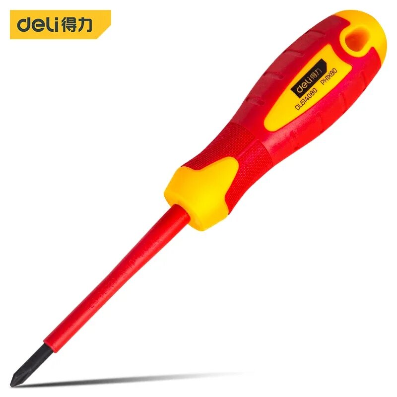 Отвертка Deli Phillips PH1x80mm, цвет: красный/желтый