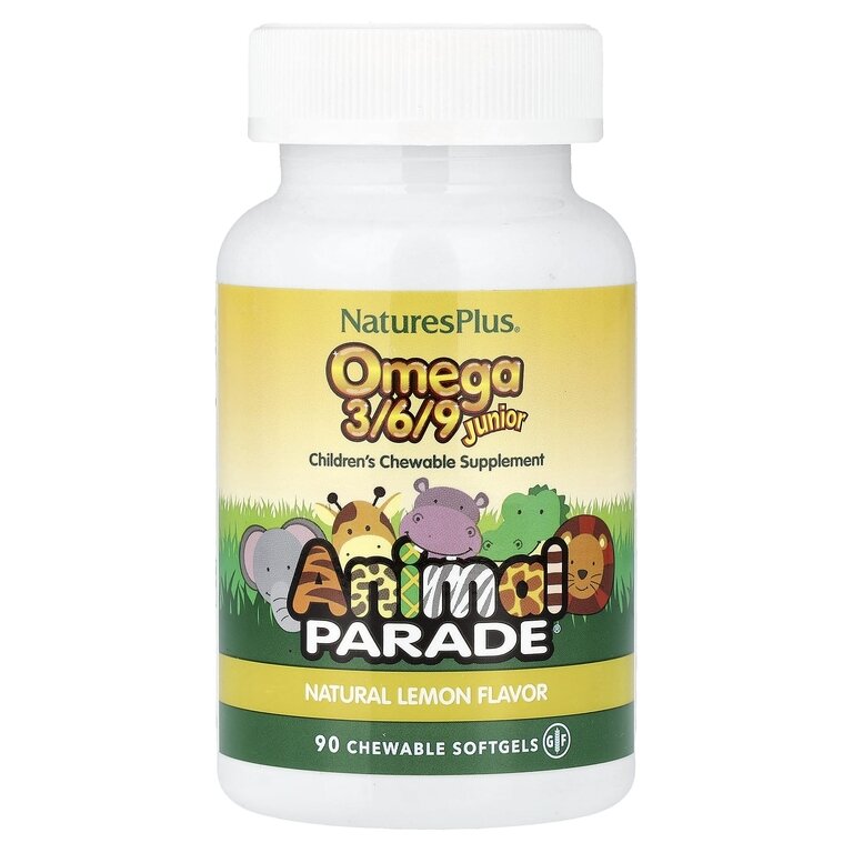 Omega 3-6-9 Junior Animal Parade (Лимонный Вкус) 90 жевательных капсул (NaturesPlus)_