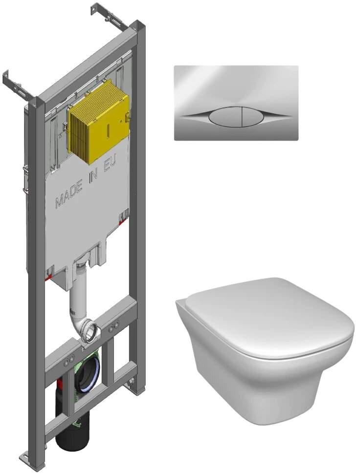 Комплект инсталляция с унитазом Jacob Delafon E21822-CP с кнопкой смыва, хром + унитаз подвесной Jacob Delafon Vox EDM102-00 + E20142-00 безободковый, с сиденьем микролифт, белый