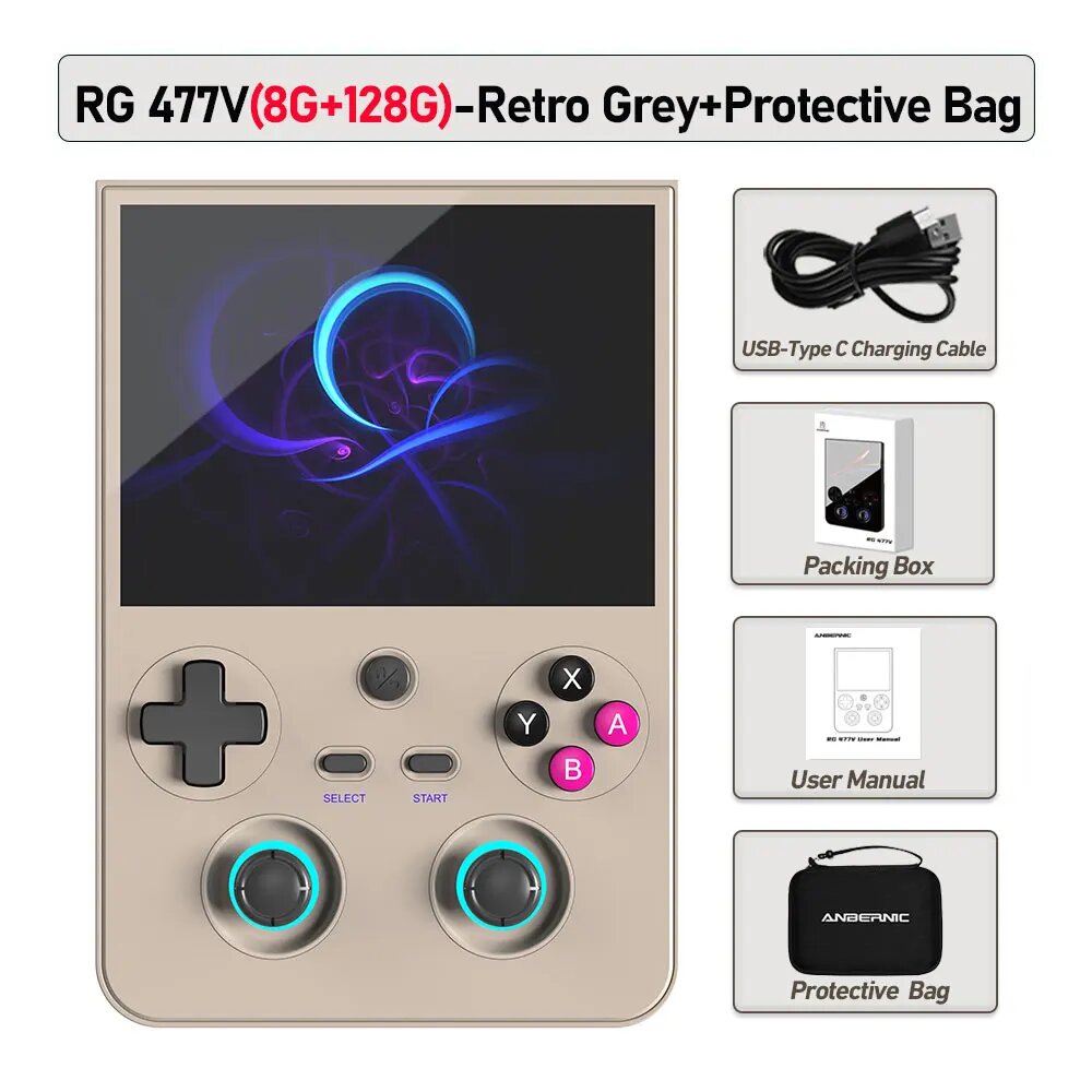 Anbernic RG 477V Retro Консоль для игр 256G(8K Games), Grey 8G 128G BAG