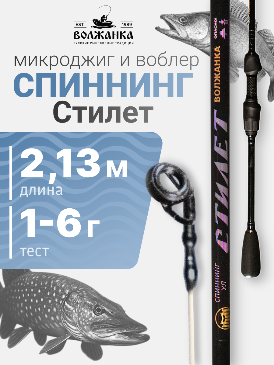 Спиннинг "Волжанка Стилет" тест 1-6гр 2.13м (2 секции) (IM7)
