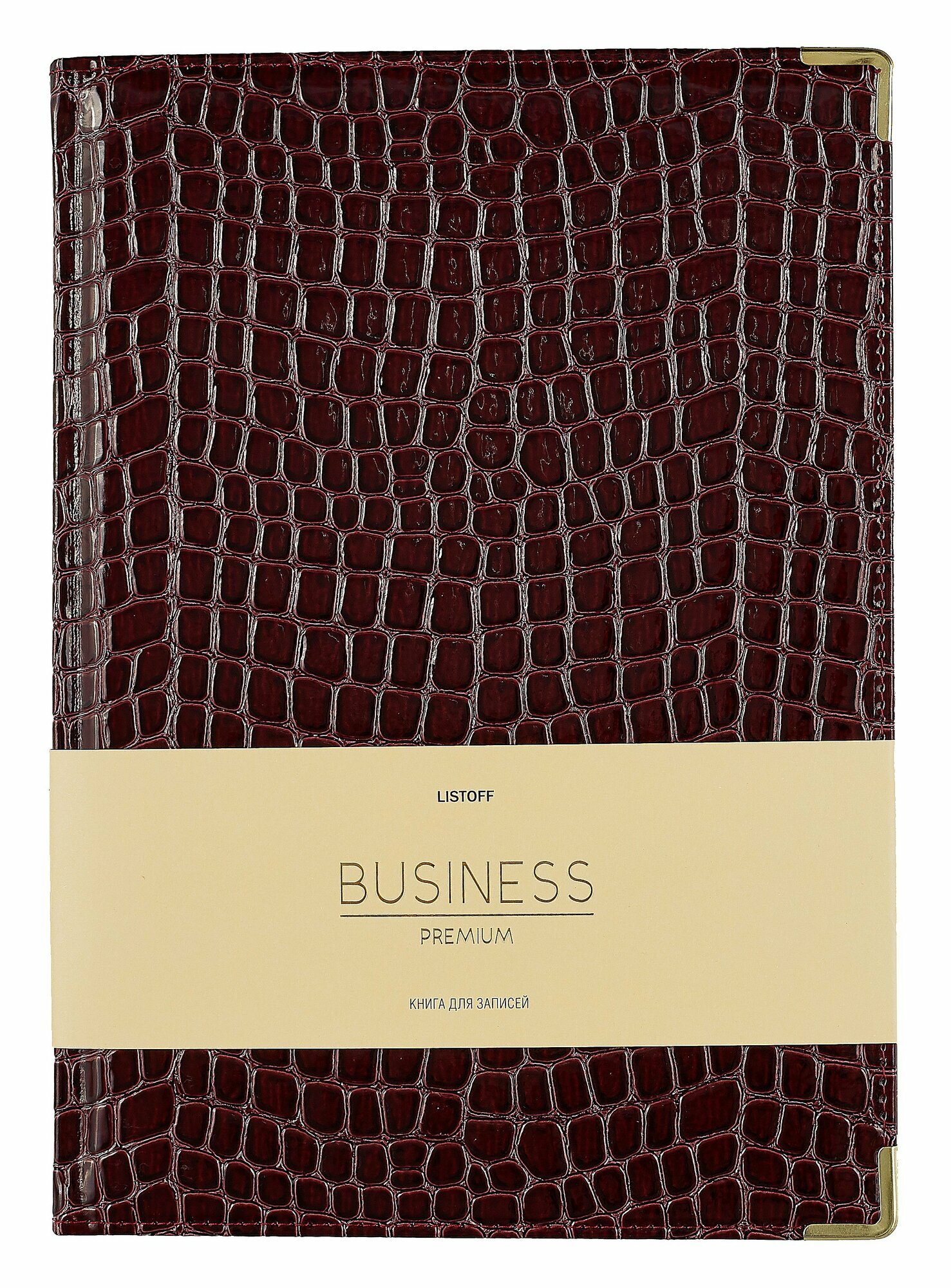 Книга для записей А4 100л кл. "BUSINESS PREMIUM. Iguana (бордо)" иск. кожа, поролон, мет. уголки, тонир. блок. зол. торец, 2 ляссе, инд. уп.