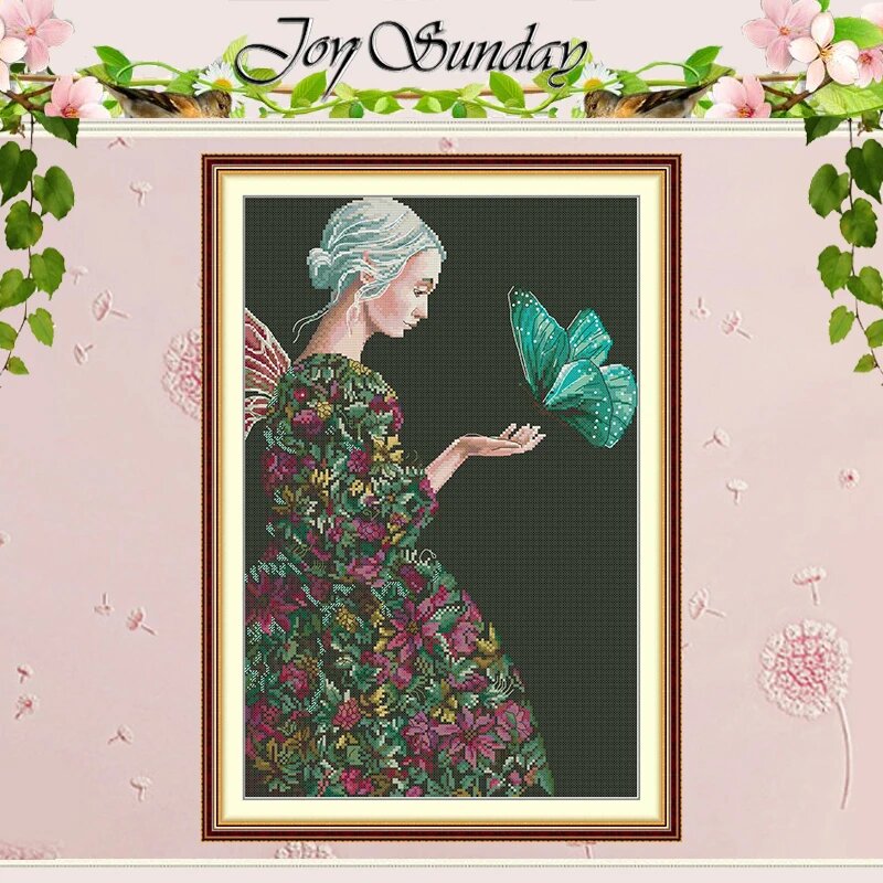 Набор для вышивания крестом Joy Sunday Волшебные бабочки 16CT HD printed