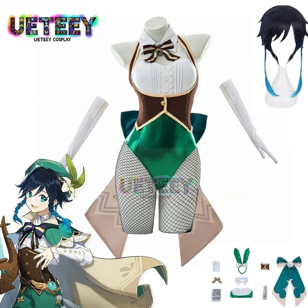 UETEEY Bunny Girl Venti Косплей Костюм М, Costume And Wig, Male