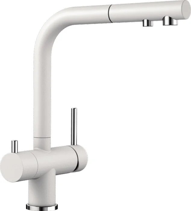 Смеситель для кухни Blanco Fontas-S II Silgranit 525204 с краном для питьевой воды, с поворотным изливом, белый, матовый, однорычажный, с керамическим картриджем