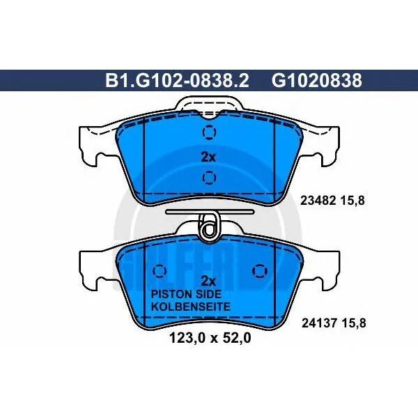 Колодки тормозные задние GALFER B1-G102-0838-2 Cadillac Bls 1.9 D Kw 110 04, 06 - > R, Cadillac Bls 1.9 D Kw 132 12, 07 - > R, Cadillac Bls 2.0 T Kw 129 04, 06 - > R, Cadillac Bls 2.0 T Kw 154 04, 06-