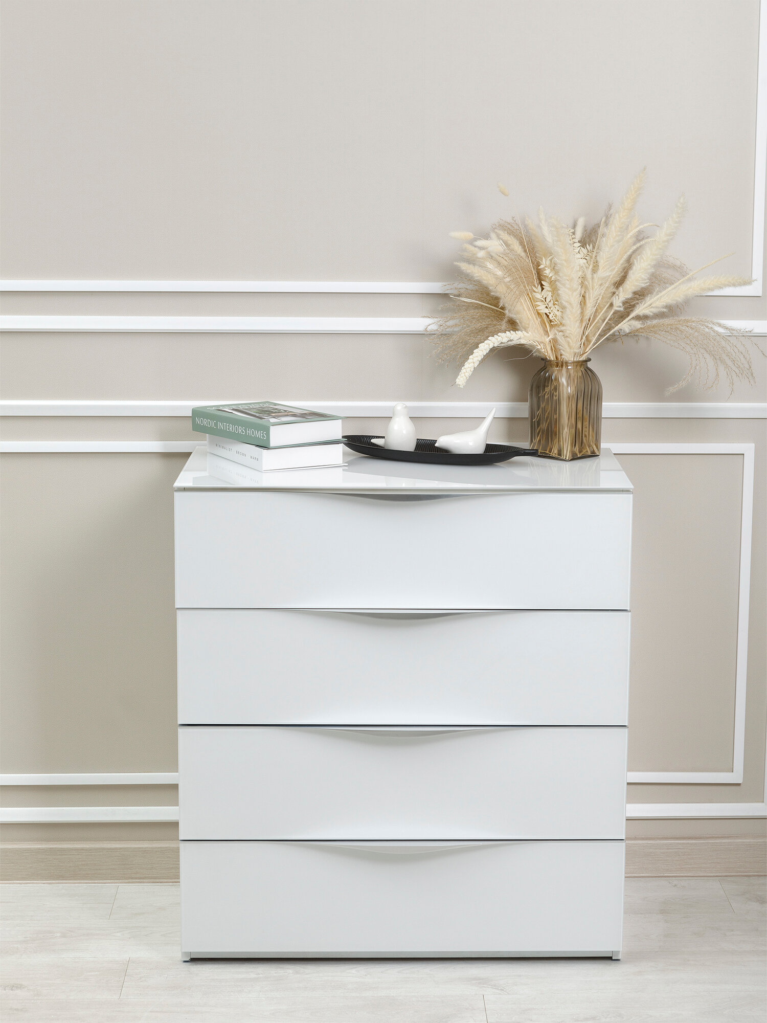 Комод ТриЯ "Глосс", для белья, ЛДСП, белый глянец, 80x87,5x44,6 см