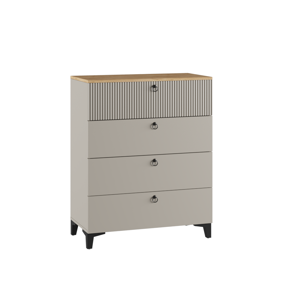 Комод для вещей, 4 ящика "Ника" 80см, бежевый/дуб делано