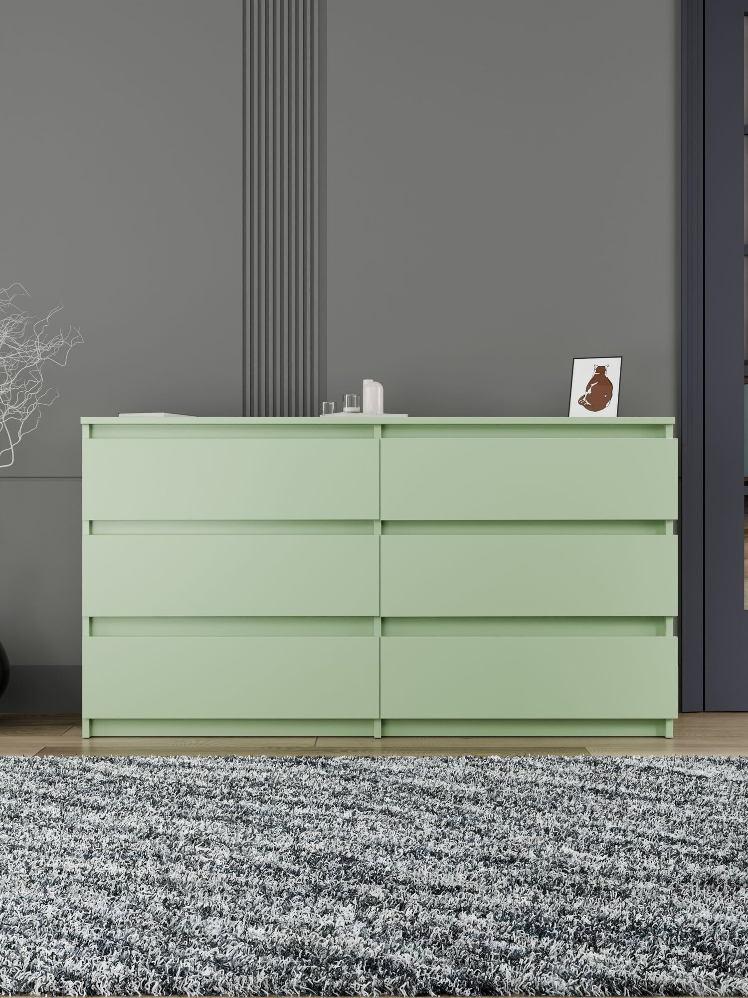 Комод для белья и одежды орлан 6 ящиков, 140х76.4х40 см, зелёный-мятный