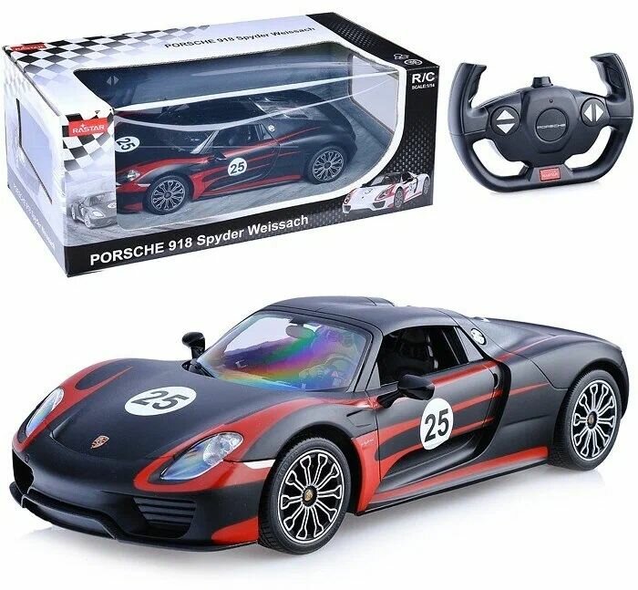 Машина р у 1:14 PORSCHE 918 Spyder, цвет чёрный матовый 2.4G .