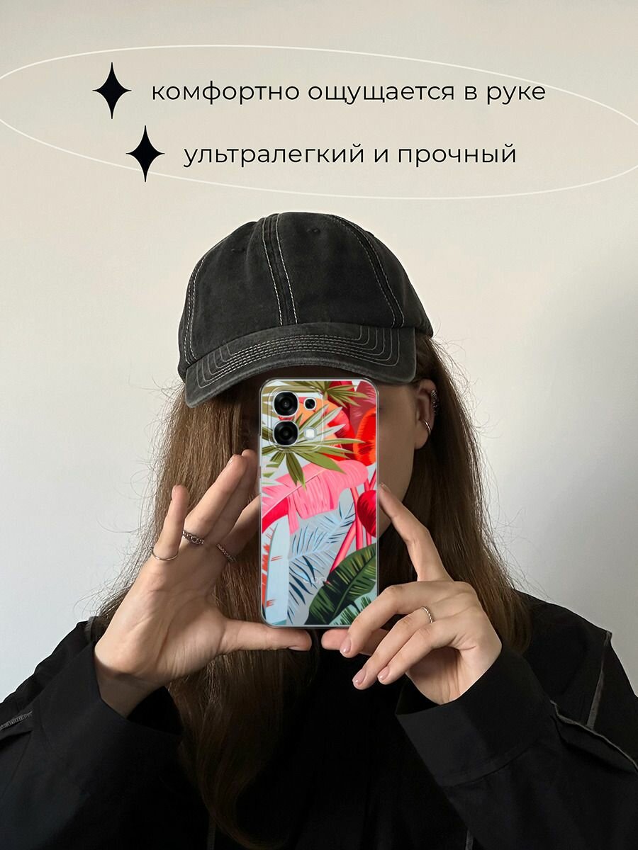 Чехол на Oppo A6 Pro / Оппо A6 Про с принтом Яркие пальмовые листья, прозрачный — фото 1