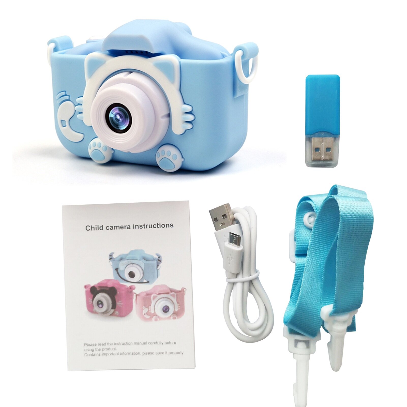 Портативная детская цифровая камера 20MP 1080p HD Видео-камера видеокамеры Симпатичная перезаряжаемая селфи-камера с 1,9-дюймовым экраном 32 ГБ.