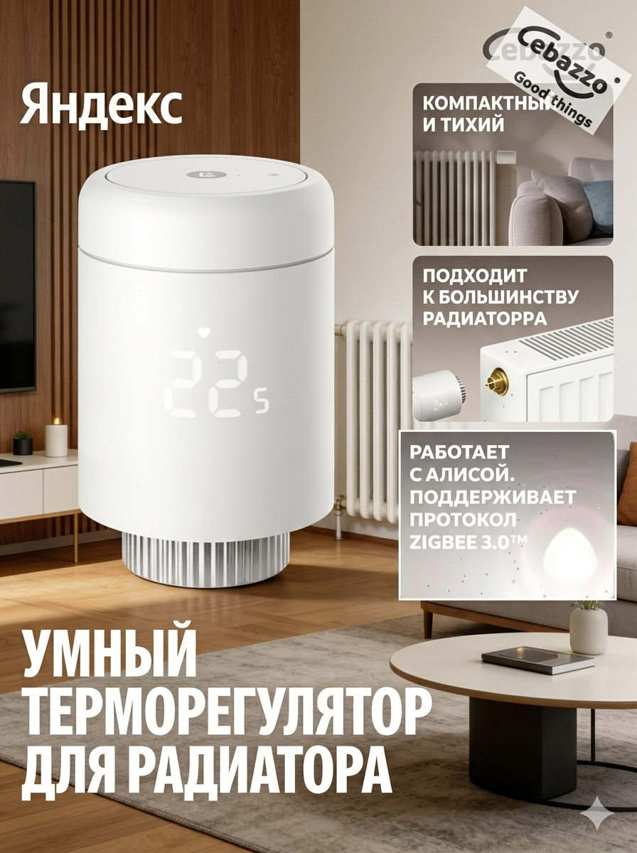 Умный терморегулятор для радиатора Zigbee 3.0 работает с Яндекс Алисой для умного дома