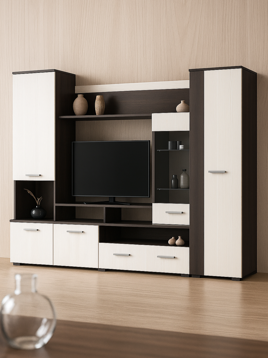 Стенка в гостиную "Аллегра" цвет: венге/бодега светлая размер: 260x38x178 см