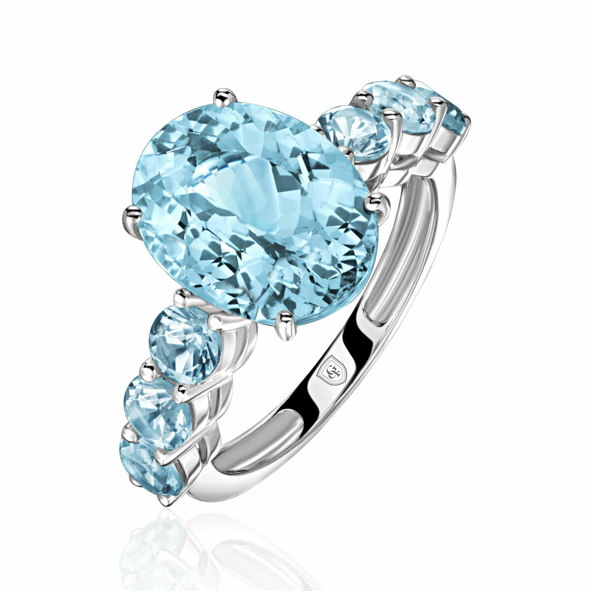 Кольцо, белое золото, 585 проба, аквамарин