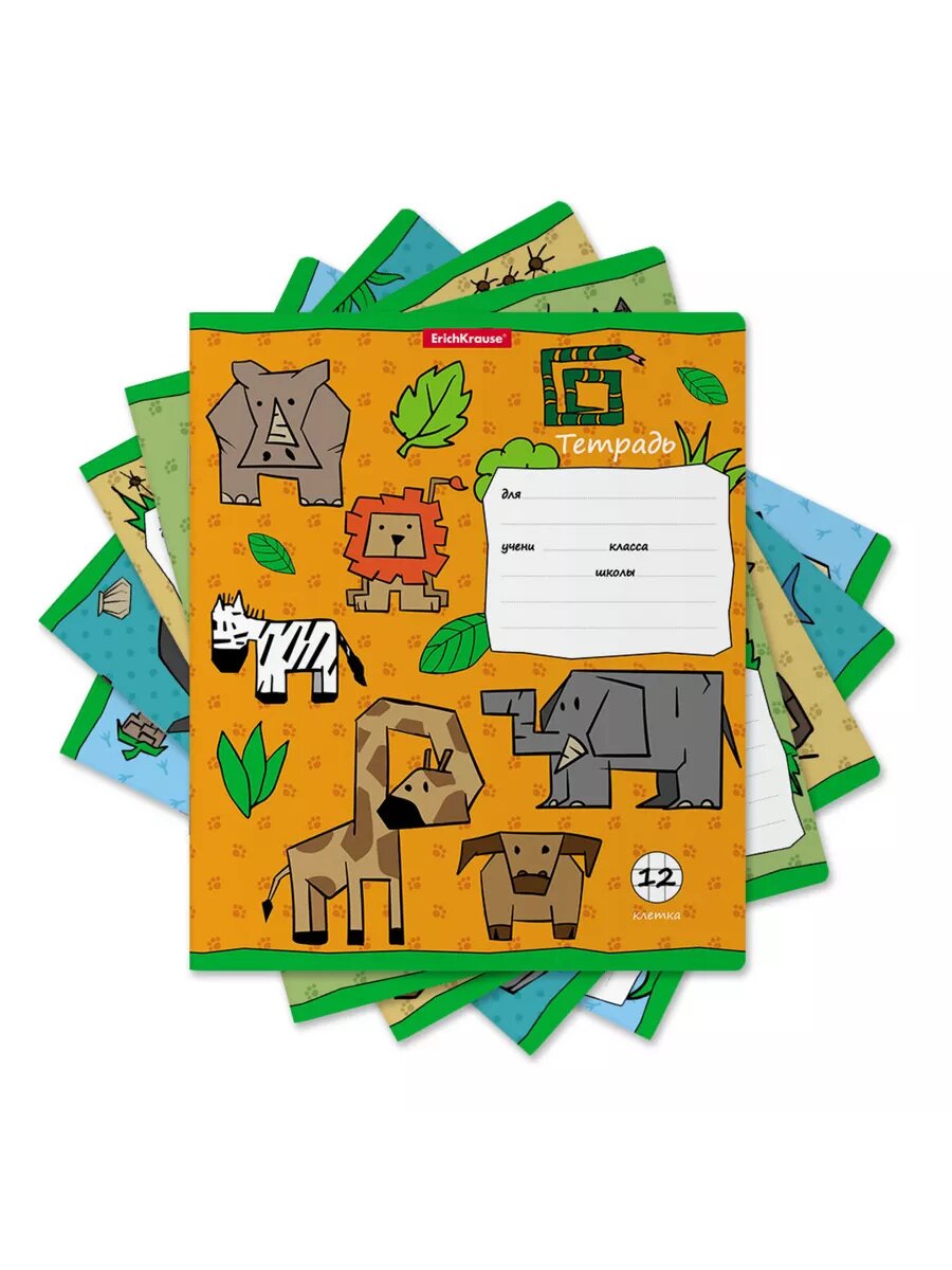 Тетрадь шк. уч. Animal World, 12 листов, клетка, 10 шт.