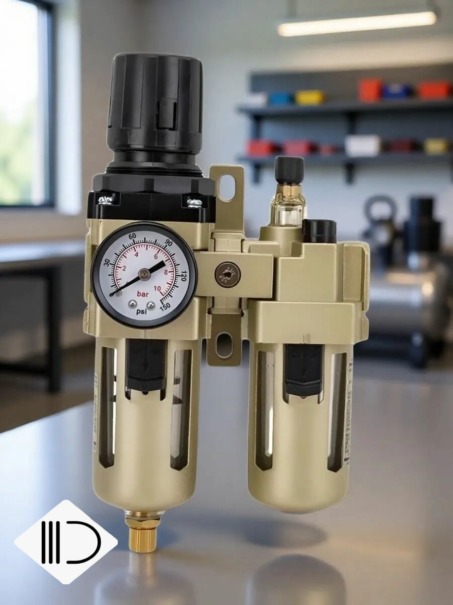 Фильтр-влагоотделитель Pegas pneumatic AC3010-02 с регулятором давления, лубрикатором 1/4" 4703