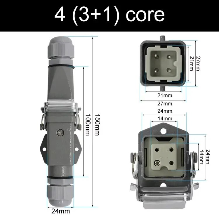 Водонепроницаемый разъем HDC-HA 4, 5, 6, 8-контактный 250В 4 pins 10A