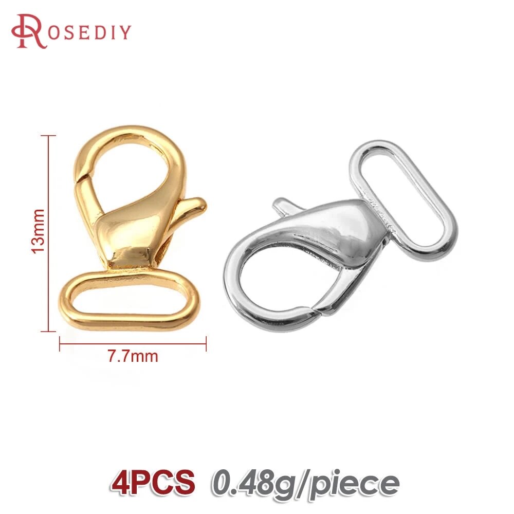 Застежки-лобстеры Rosediy, 13x7.7 мм, 4шт, платина