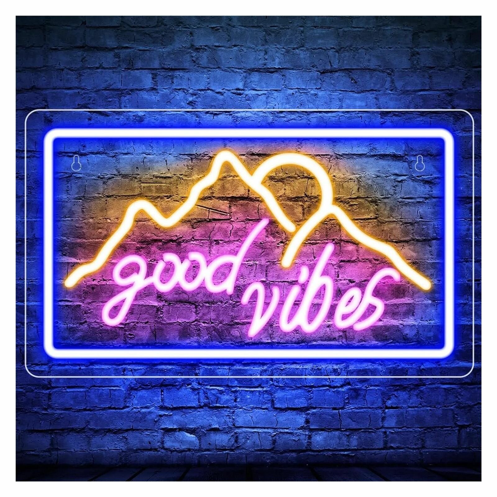 Неоновая Вывеска Good Vibes С Горным Восходом И Закатным Декором Стен
