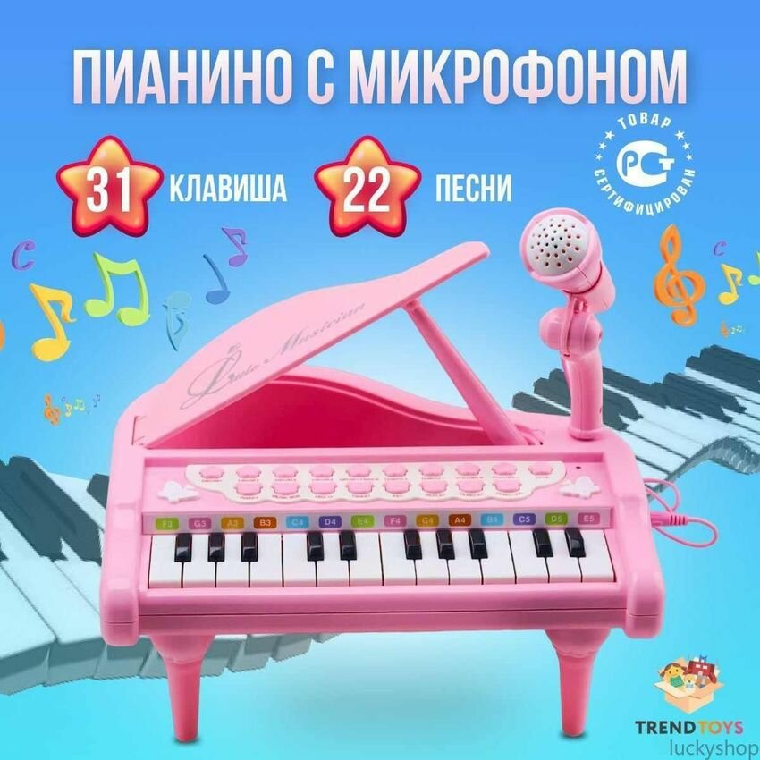 Игрушечное пианино детское музыкальное с микрофоном цифровое / Музыкальные инструменты для малышей / Фортепиано для девочек и для мальчиков