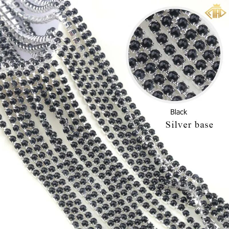 Цепочка с жемчугом и стразами QIAO 2 мм Серебряный, Silver-Black