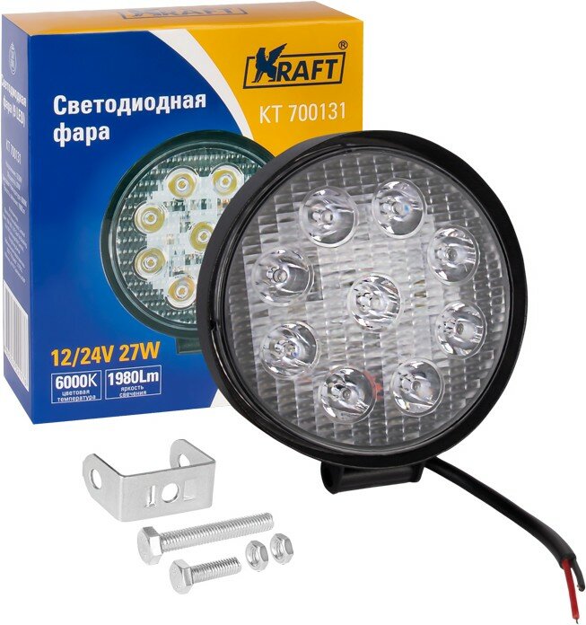 Светодиодная фара KRAFT KT 700131 9 LED 9-60V 27W (круглая)