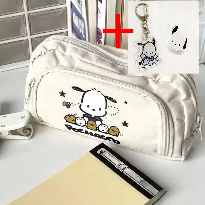 Мультяшный аниме-пенал Sanrio Pochacco Kawaii, милый пенал для школьников, коробка для канцелярии, вместительный портативный органайзер для косметики и игрушек
