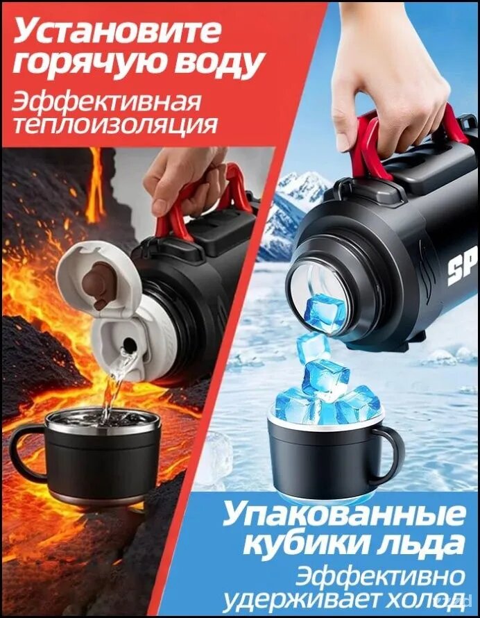 Термос SPORT Крышка-чашка 2.5 л для спорта, сохраняет тепло и холод — фото 1
